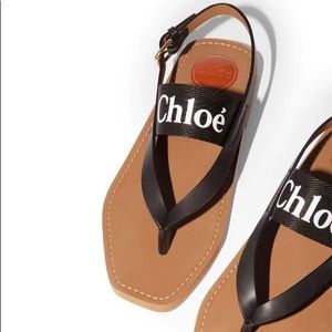 Chloe | Shoes | Chlo Woody Logo Square Toed Thong Leather Sandals ...